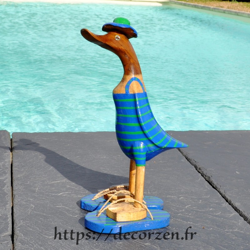 Grand canard rigolo en string ringard, fait main en teck et bambou.